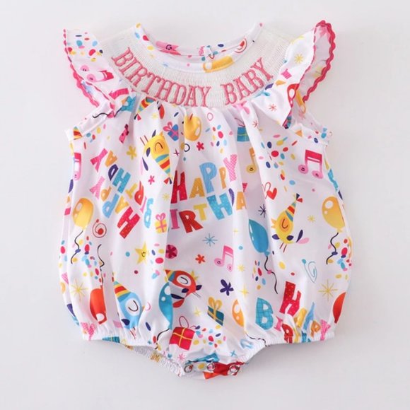 One Pieces | Boutique Birthday Smocked Baby Girls Bubble Romper Jumpsuit | Poshmark